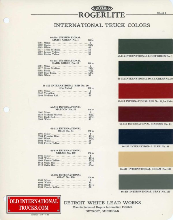 Colour Charts • International Truck Paint Codes