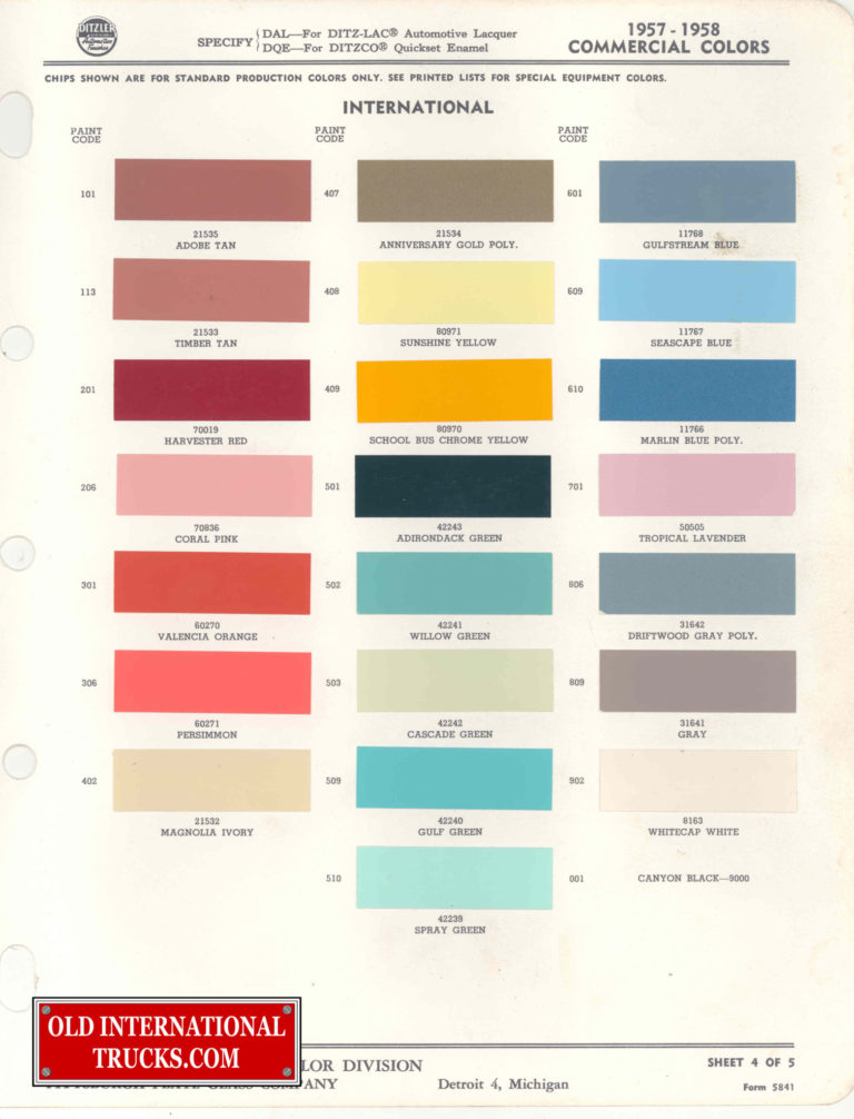 Colour Charts • International Truck Paint Codes
